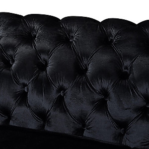 Anwick Velvet Chesterfield Sofa Classic 3 Seater Couch Modern Upholstered Sofa with Tufted Back and Two Pillows for Living Room Office (Black)