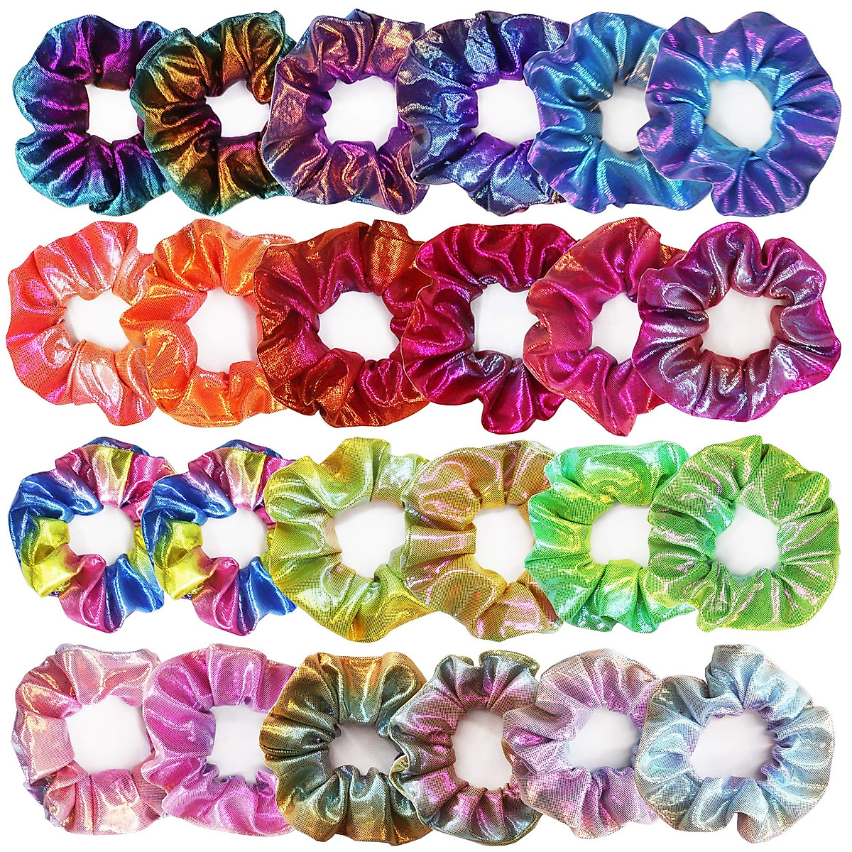 Beauty.H.C Shiny Metallic Scrunchies Elastic Hair Bands Hair Tie Ropes Scrunchy Soft Hair bobbles for Ponytail Holder fasion Hair Scrunchies for Girls Party Favorts 24Pcs
