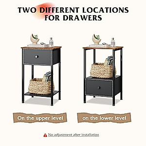 WLIVE Nightstand, Bedside Table with Adjustable Wooden Drawer, 2-Tier Night Stands for Couch, Bed, Sofa, End Table Side Table for Bedroom, Living Room, Black (1 Pack)