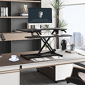 FLEXISPOT 35in Standing Desk Converter Height Adjustable Sit to Stand up Desk Riser Computer Workstation with Keyboard Tray Wide 2-Tier Desktop Black
