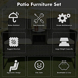 RELAX4LIFE Conversation Furniture Set with Table and Two Removable Cushions Rattan Wicker Chairs and Table Set for Patio,Garden, Baloney and Lawn Outdoor Porch Furniture Sets Loveseat(Brown+Beige)