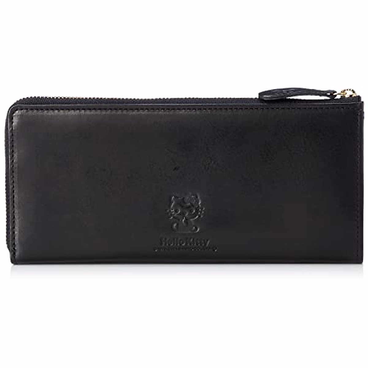 Sanrio Hello Kitty No.87062 Women's Wallet, Genuine Leather, Cowhide Leather, Long Wallet, Large Capacity, Thin, Long, Holds a Lot of Items, Ribbon Motif, L-Shaped Zipper, Long Wallet, Black