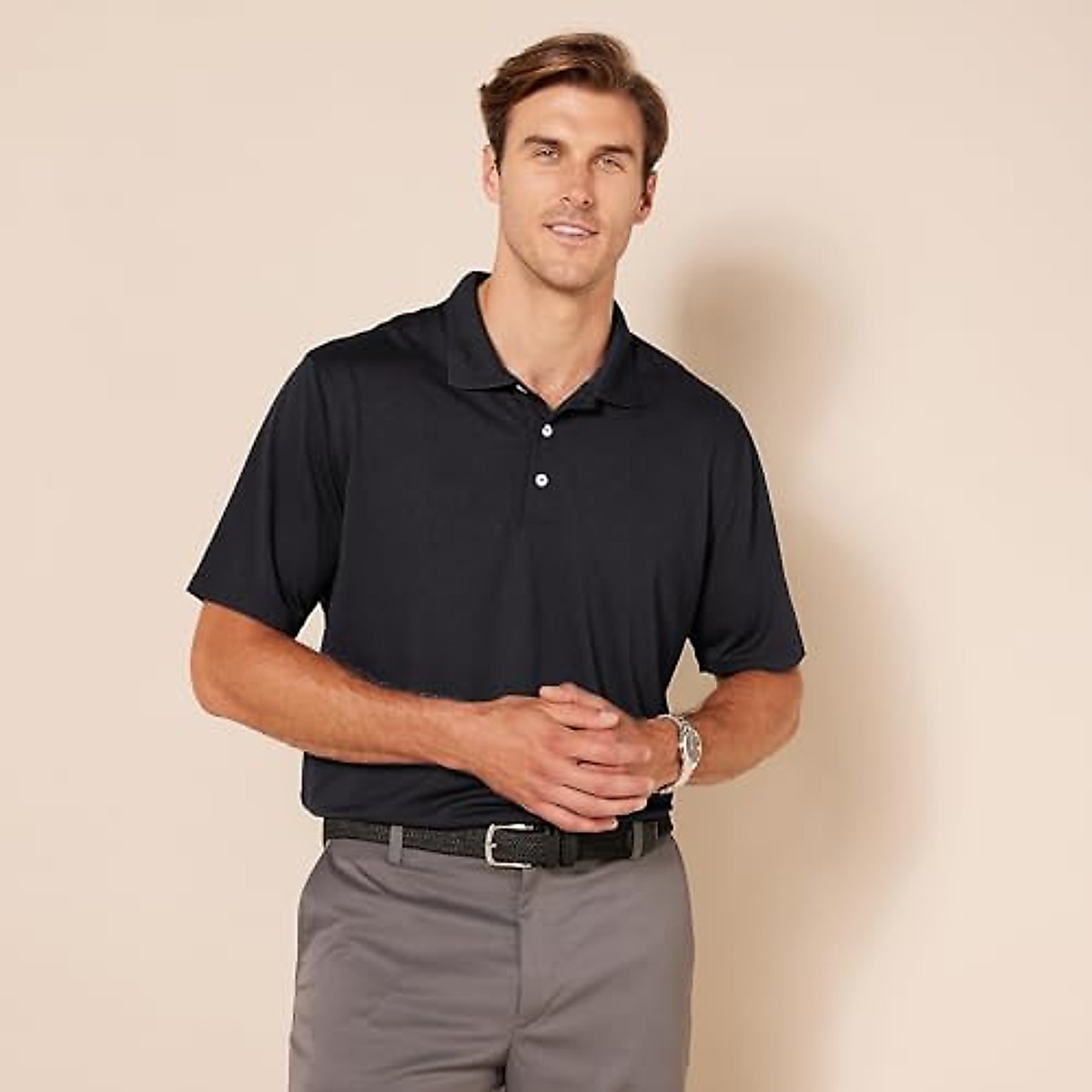Amazon Essentials Men's Golf Polo Shirt, Quick Dry, Short Sleeve, Black, Large