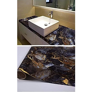 Yancorp Dark Blue Black Marble Wallpaper Removable Wallpaper Film Self-Adhesive Granite Kitchen Peel Stick Backsplash Tile Countertop Shelf Liner (16"x78")