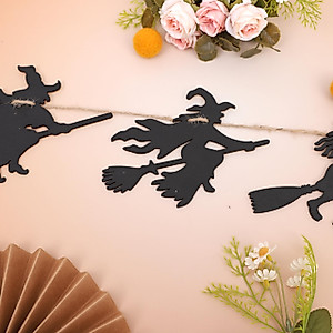 Halloween Witch Full Moon Garland - Wood Witches Banner, Halloween Spooky Fireplace Decor, Autumn Home Decor