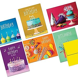 Happy Birthday Cards Bulk Assortment – 72 Pack – Rainbow Birthday – 6 Unique Designs – YELLOW ENVELOPES INCLUDED – Birthday Greeting Cards – Glossy Cover Blank Inside – By Note Card Café