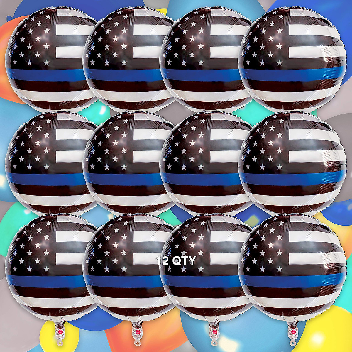 Havercamp’s Police-Thin Blue Line Pattern 18” Round Mylar Balloon (12Pcs)