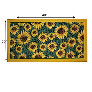 Kashi Home Kitchen Rug, Printed Area Rug, Durable Floor, Door Mat, Farmhouse Non-Slip Carpet Latex Backing Beautiful Design Sunflower 3pc Set (2 18x30 D Shape & 1 20x40)