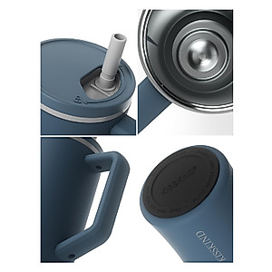 KISSKIND 40 oz Tumbler with Handle and Straw, 100% Leakproof Stainless Steel Vacuum Insulated Cup Travel Coffee Mug Water Bottle, Cup Holder Friendly, Rubber Base, Gifts for Women Men (Prussian Blue)