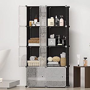 BASTUO Cube Storage Organizer, 9 DIY Plastic Closet Organizer Cabinet, Modular Bookcase Storage Shelves, Cube Organizer with Doors for Office, Livingroom, Black