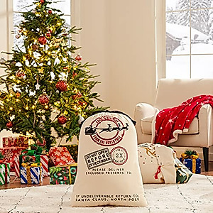 HBlife Canvas Santa Sack, 19.7 X 27.6 Inch Large Santa Bags for Gifts, Personalized Christmas Sacks for Presents with Drawstring, Style 3