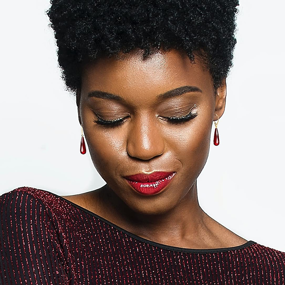 Amber by Mazukna - Red Amber Drop Earrings for Women - Statement Gemstone Jewelry, Gold Plated Sterling Silver Leverback, Dangle Semi Precious Stone Ladies Earrings, Elegant Gift for Her