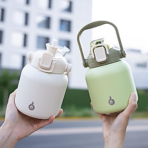 BJPKPK Insulated Water Bottles with Straw, 27 oz Cute Water Bottles with Handle, BPA Free Stainless Steel Metal Water Bottles, Easy Carry Thermos Water Bottle for Men & Women, White