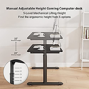 It's_Organized Gaming Desk 60 Inch Large Manual Height Adjustable Black Gaming Computer Desk, Home Office Standing Table Long Computer Sturdy Executive Workstation for 3 Monitors with Free Mouse Pad