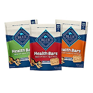 Blue Buffalo Health Bars Natural Crunchy Dog Treats Biscuits, Apple & Yogurt, Pumpkin & Cinnamon, and Bacon, Egg, & Cheese 16-oz Variety Pack, 3Ct
