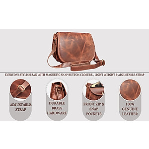 Madosh, Saddle Bag For Women Genuine Leather Crossbody Bag Girls Sling Purse Ladies Cross-Over Handbag (BROWN)