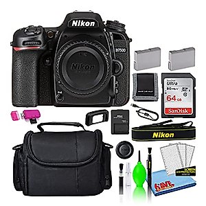 Nikon D7500 20.9MP DSLR Digital Camera (Body Only) (1581) Deluxe Bundle with 64GB SD Card + Large Camera Bag + Spare EN-EL15 Battery + Deluxe Camera Cleaning Kit (Renewed)