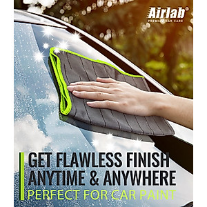 Airlab Carbon Microfiber Towels for Car Glass Window Polishing Cleaning Cloth Auto Detailing Lint Free Streak Free Drying Car Wash Large Towel, Pack of 2, 20"x16", 400GSM