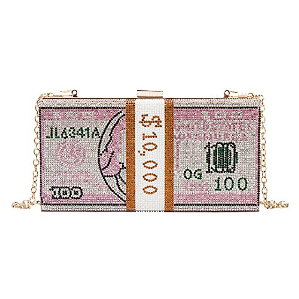 N++A Ladies Chocolate Dollar Evening Bags Shiny Rhinestone Clutch Women Money Purses and Handbags Rhinestone Handbags Wedding Dinner Bag (dollar pink)