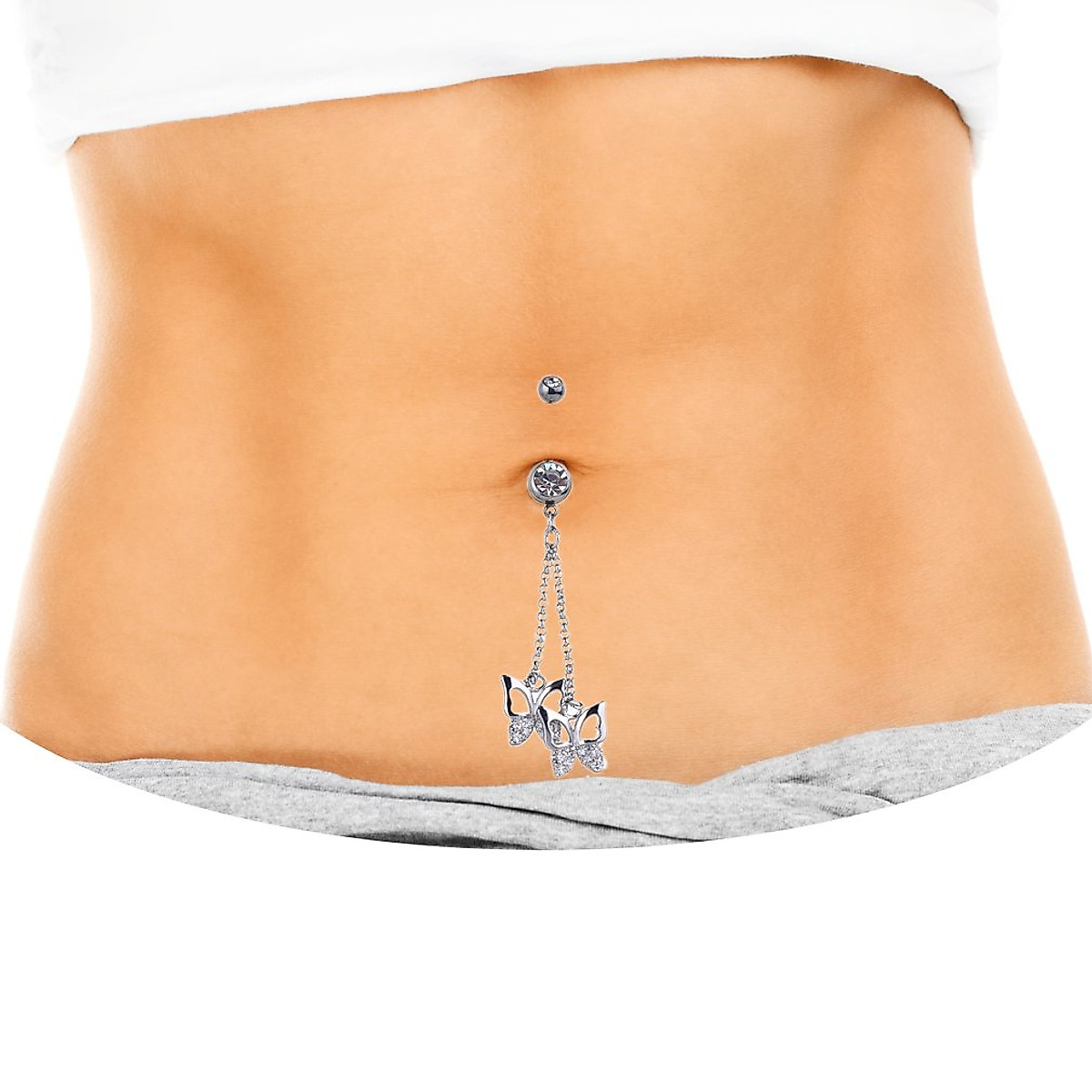 Mutreso Navel Ring Belly Button Rings Surgical Steel Sexy Butterflies Dangle Curved Barbell Bananabell Piercing Jewelry