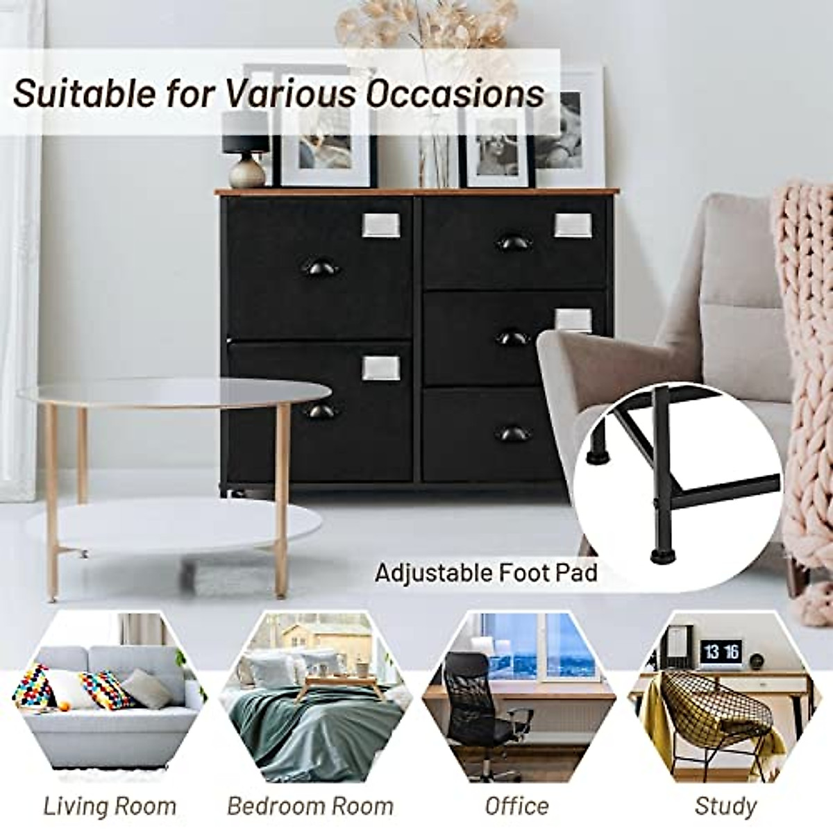 n/a 5 Drawer Dresser Fabric Storage Tower Unit for Bedroom Hallway Closets