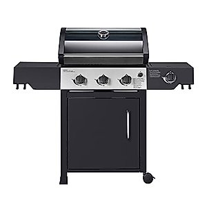 Propane Gas Grill, 3 Burner Stainless Steel Liquid Propane Grill with Side Burner, 48,000 BTU Cart Style Perfect Patio Garden Picnic Backyard Barbecue Grill.