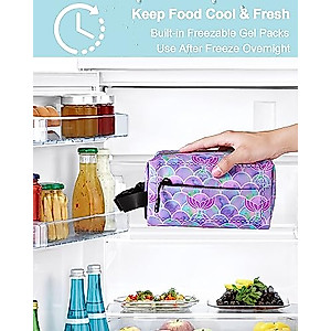 Amersun Freezable Small Cooler Bag(Built-in Ice Packs, TSA Approved), Insulated Lunch Bag for Child, Reusable Snack Bags for Kids, Portable Mini Cooler Bag with Adjustable Handle (Mermaid)