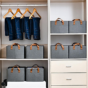 RICHERI Pack of 3 Clothing Storage Bins for Closet with Handles, Foldabl Fabric Foldable Storage Baskets Cloth Box, Fabric Containers Boxes for Organizing Shelves Bedroom, Gray, Large (gray)