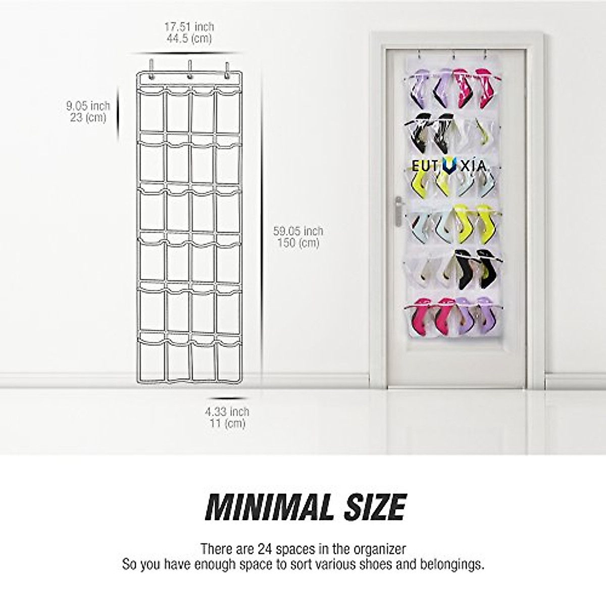Eutuxia Over the Door 24 Pocket All Purpose Organizer Hanging Rack with 3 Steel Door Hooks. Breathable Mesh Back with Transparent PVC Pockets. Good for Closet, Kitchen, or Organizing Your Room. Space Saver.