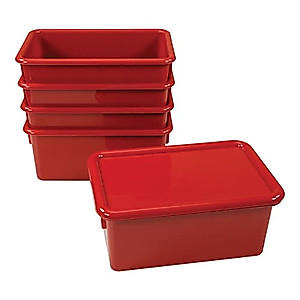 Kaplan Early Learning Vibrant Colored Storage Bin - Set of 5 - 5.25" x 12.25" x 8" - Red