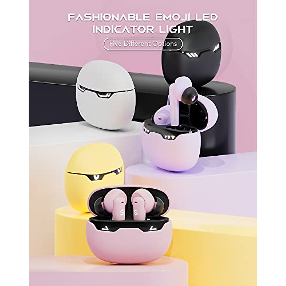 Black Shark Bluetooth Earbuds Wireless Earbuds with Emoji LED Light, Gaming Earbuds with 45ms Ultra Low Latency, Bluetooth 5.1, Music and Gaming Dual Modes, 24H Playtime, IPX5 Waterproof- Pink