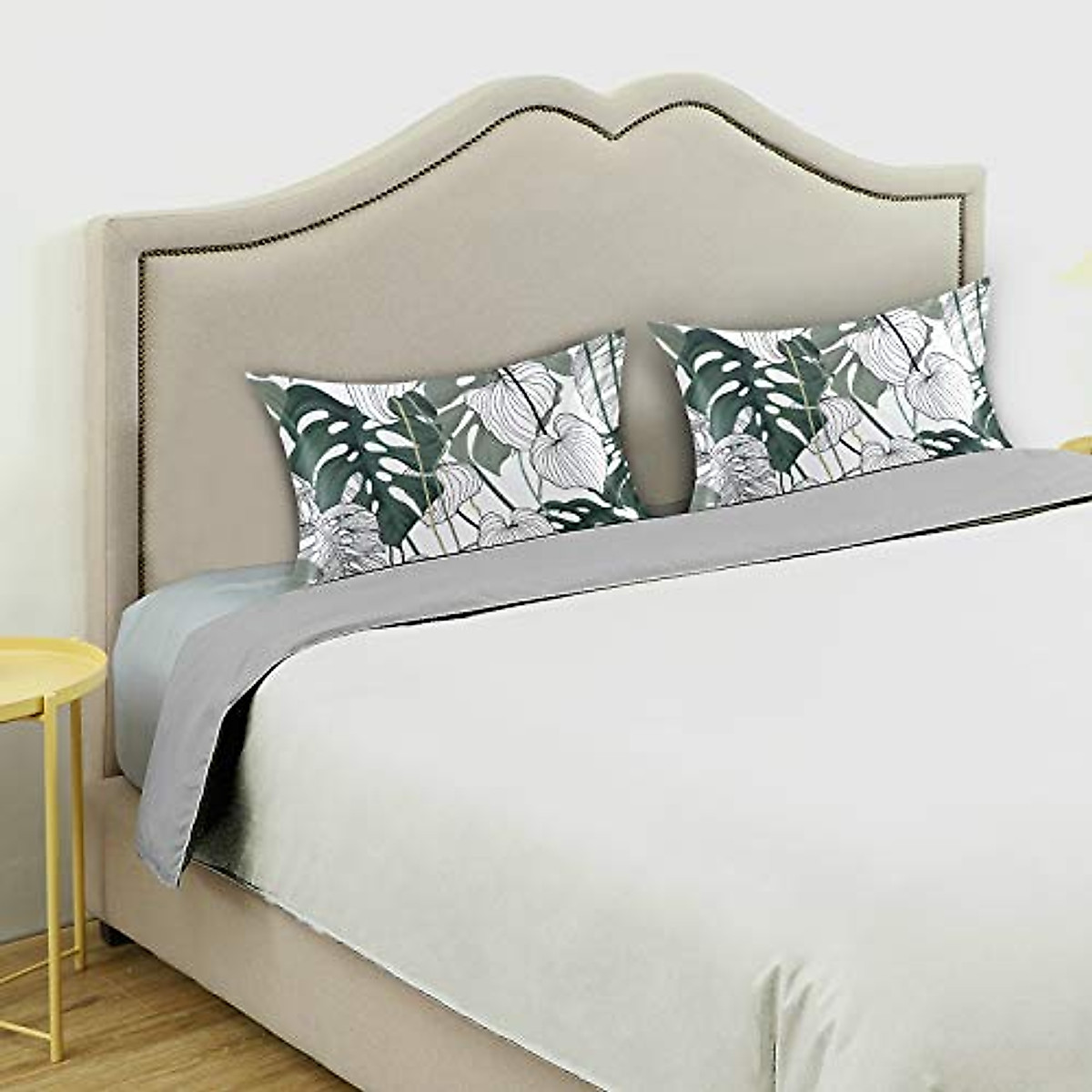 Satin Pillowcase for Hair and Skin Silk Pillowcase King Size Tropical Palm Leaves Pattern Pillow Cases Cooling Satin Pillow Covers with Envelope Closure