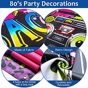 Xuhal 80's Party Decorations Back to the 80s Party Backdrop Banner with Inflatable Radio Boombox and Mobile Phone Latex Balloons for 80s Hip Hop Themed Birthday Photo Booth Background Party Supplies