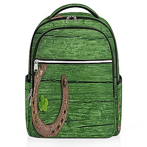 bisibuy St Patrick's Day Horseshoe Travel Laptop Backpack, 16.1 Inches Computer Backpack, Durable Water-Repellent Travel Backpack for Business College Women Men Gift