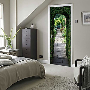 Modern Art GreenDoor 3D Door Sticker, Peel and Stick Removable Vinyl Door Decals for Home Decor, 30.3x78.7(77x200cm), 2 Pcs Set