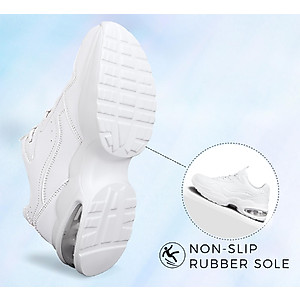 LUCKY STEP Women‘s Air Cushion Fashion Sneakers Platform Casual Walking Resistant Tennis Shoes Hologram Leather Comfortable Travel Sneakers(All White,9B(M) US)