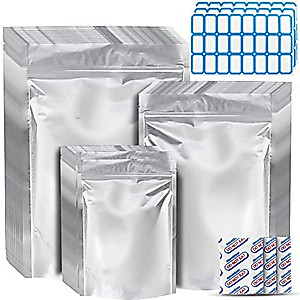 DALI HOME-60 pc Mylar Bags for Food Storage with 60 Oxygen Absorbers & 60 blank labels-10x14in 25 pcs,7x10in 25pcs,17x26in 10pcs-7 mil Mylar bag-Sealable Mylar bag-Food storage solutions,000-DALI-60