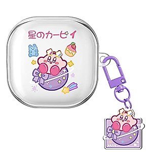 Cute Anime Case Cover for Samsung Galaxy Buds 2 Pro (2022) /Galaxy Buds 2/Buds Pro Case/Buds Live Case with Pink Ball Keychain for Women Girls Kids Teens Clear Cartoon Pattern Soft TPU Cover