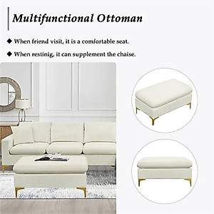 FANCUF 110.6" Sectional Sofa with Ottoman, L-Shape Elegant Velvet Upholstered Couch for Living Room Apartment(D)