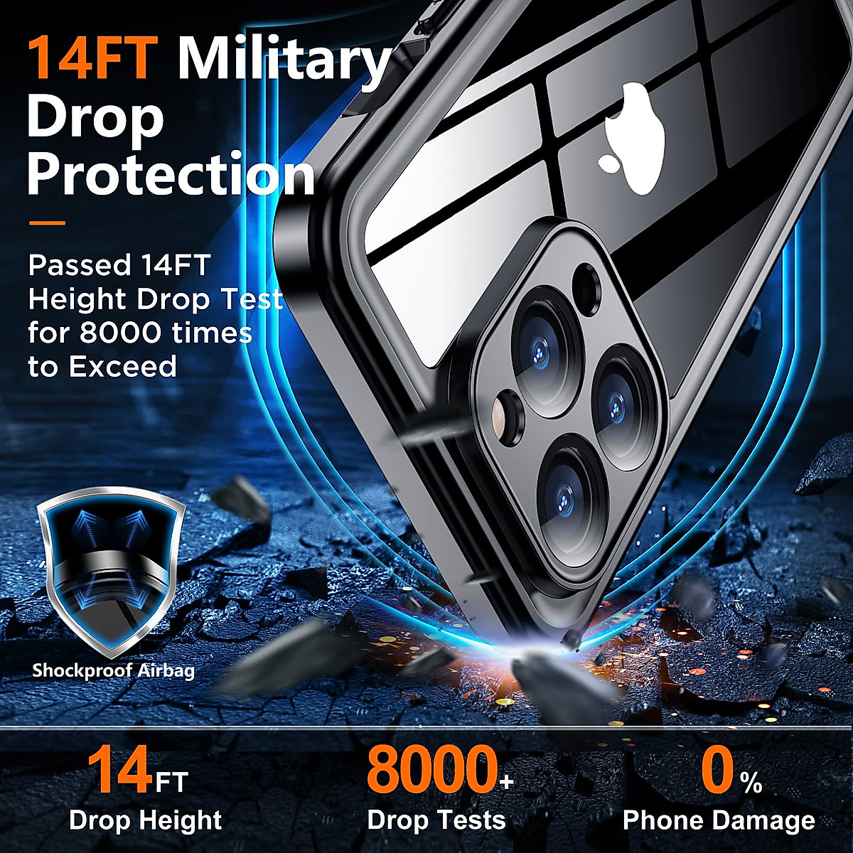 Justcool for iPhone 15 Pro Max Case Waterproof [14FT Military Dropproof] [IP68 Underwater] Built-in Screen Protector & [Tempered Glass Camera Lens Protector] Full Body Shockproof Phone Case, Black