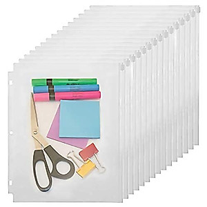 YoeeJob 3 Holes Clear PVC Zipper Binder Pocket Insert Pages Letter Size, 8 1/2"x 11 Loose Leaf Binder Filing Storage Bags 15 Per Pack