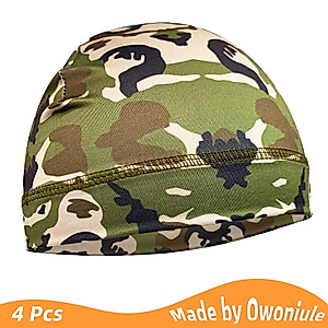 4 Pcs Skull Cap Sweat Wicking Helmet Liner Breathable Cycling Beanie Running Sports Hat Cooling Head Wraps for Men (Camo Color)