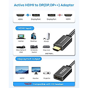 TECHTOBOX HDMI to DisplayPort Adapter 4K@60Hz [Braided, High Speed] HDMI Male to DP Female Converter Cable Compatible for PC Graphics Card Laptop Mac Mini NS PS5/4 Xbox One/360 -Black