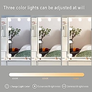 Abesthink Makeup Vanity Table with Drawers, Vanity Desk Set with Shelves, Dresser Desk and Cushioned Stool Set White for Gitls Women