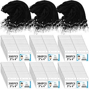Colarr 300 Set Lanyard with ID Holder Bulk 3.9" x 3.4" Plastic Name Tag Holder and Lanyards Bulk Clear Horizontal Badge Holder and Flat Lanyards with Swivel Hook for Business Office(Black)