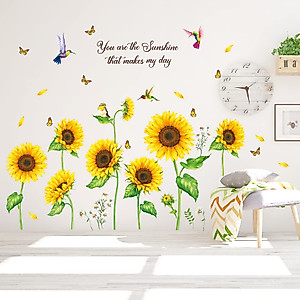 DECOWALL DS9-8062 Sunflowers with Butterflies Wall Decals Stickers Room décor Bedroom Living Art Removable Butterfly Home Decal Flower Inspirational Mural Decorations DIY Baby Garden Sunshine