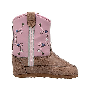 Old West Kids Boots Baby Poppets Leather Boots with Velcro Closure, Tan Vintage Foot/Pink Shaft, 3 US Unisex Infant