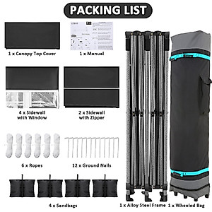 COBIZI 10x20 Pop Up Canopy with 6 Sidewall,Heavy Duty Canopy UPF 50+ All Season Wind Waterproof Commercial Outdoor Wedding Party Tents for Parties Canopy Gazebo with Roller Bag(10 x 20 ft Black)