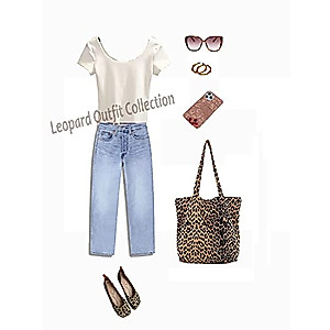 Leopard Tote Bag Women's Vintage Suedette Material Cheetah Printing Shoulder Bag Large Casual Slouchy Travel Bag