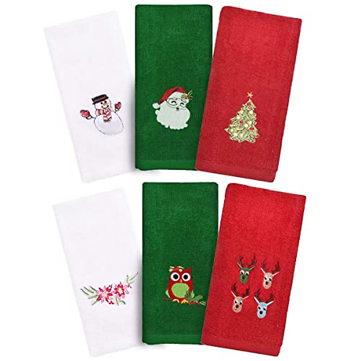SamfuLoge Christmas Hand Towels, 6 Pack Decorative Dish Towels Pure Cotton Towels Christmas Kitchen Towels for Drying, Cleaning, Cooking & Baking, Embroidered Christmas Design Towels Gift Set